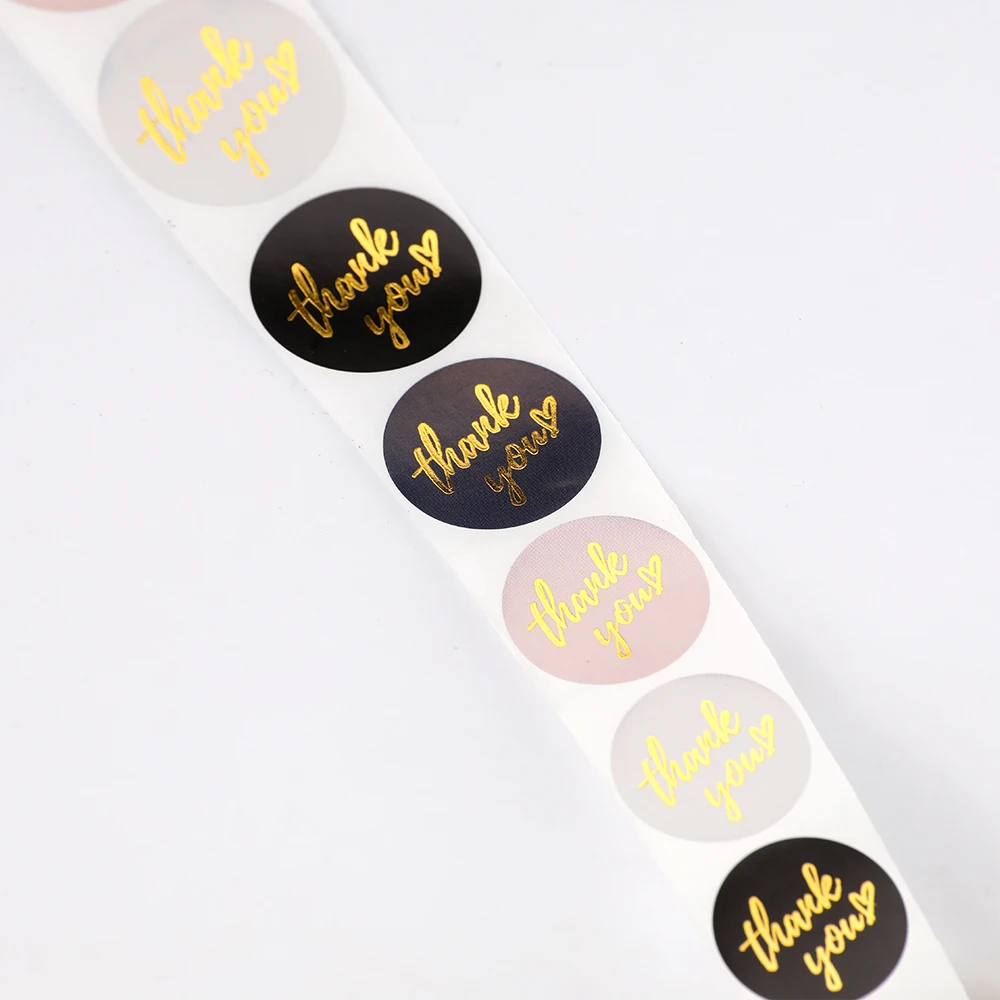 Custom Holographic Gold Foil Thank You Self-adhesive Round Label Stickers Roll For Small ...