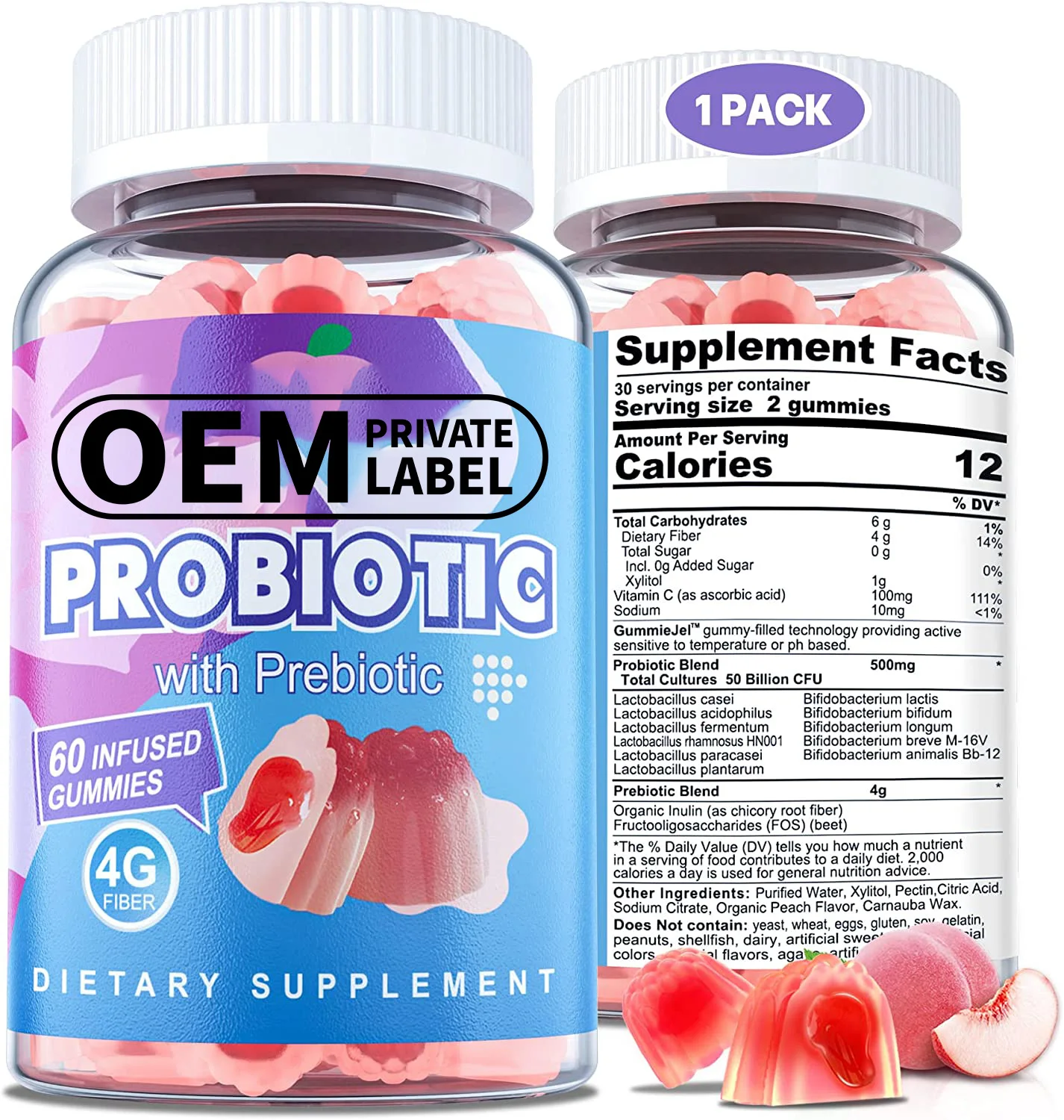 Probiotic With Prebiotic Multivitamin Gummy Supplements Organic Peach ...