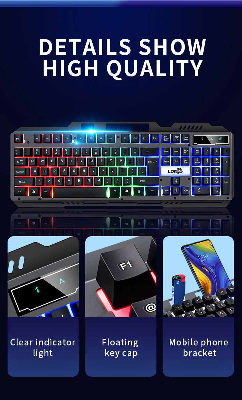 Rk300 Led Backlight Usb Wired Gamer Keyboard104 Keys Rgb Gaming ...