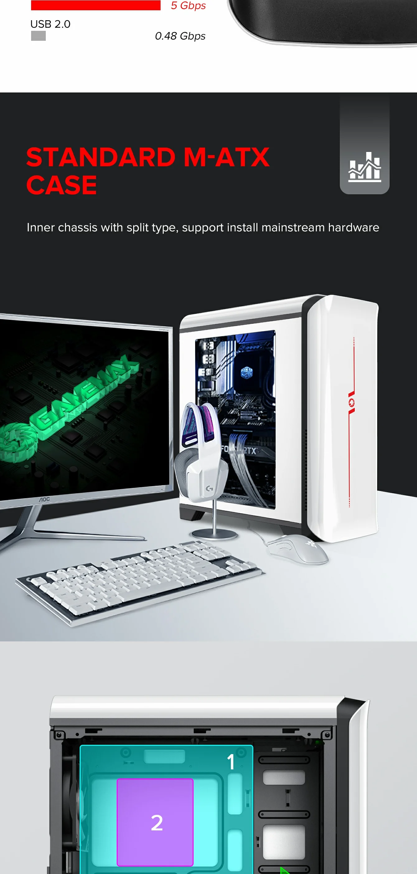 Gamemax Computer MATX Gaming Case - Mini Tower Support