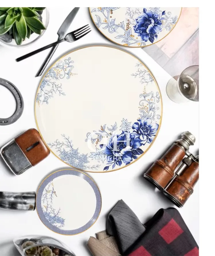 Modern Luxury Blue Floral Contemporary Dinner Set Fine Bone China ...