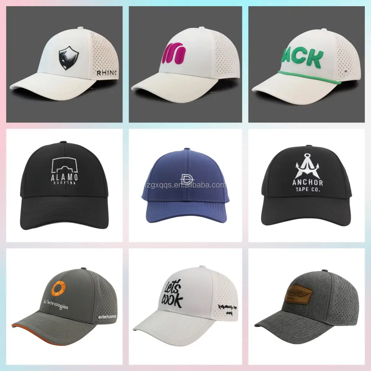 HS40 Custom Design Your Own Rubber Patch Logo 6 Panel Men Women Running ...