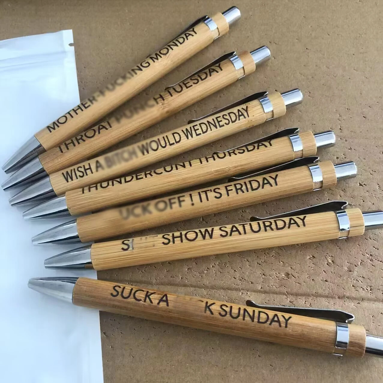 Wholesale Bamboo Funny Words Ballpoint Pen Set Promotional Gift Accept ...