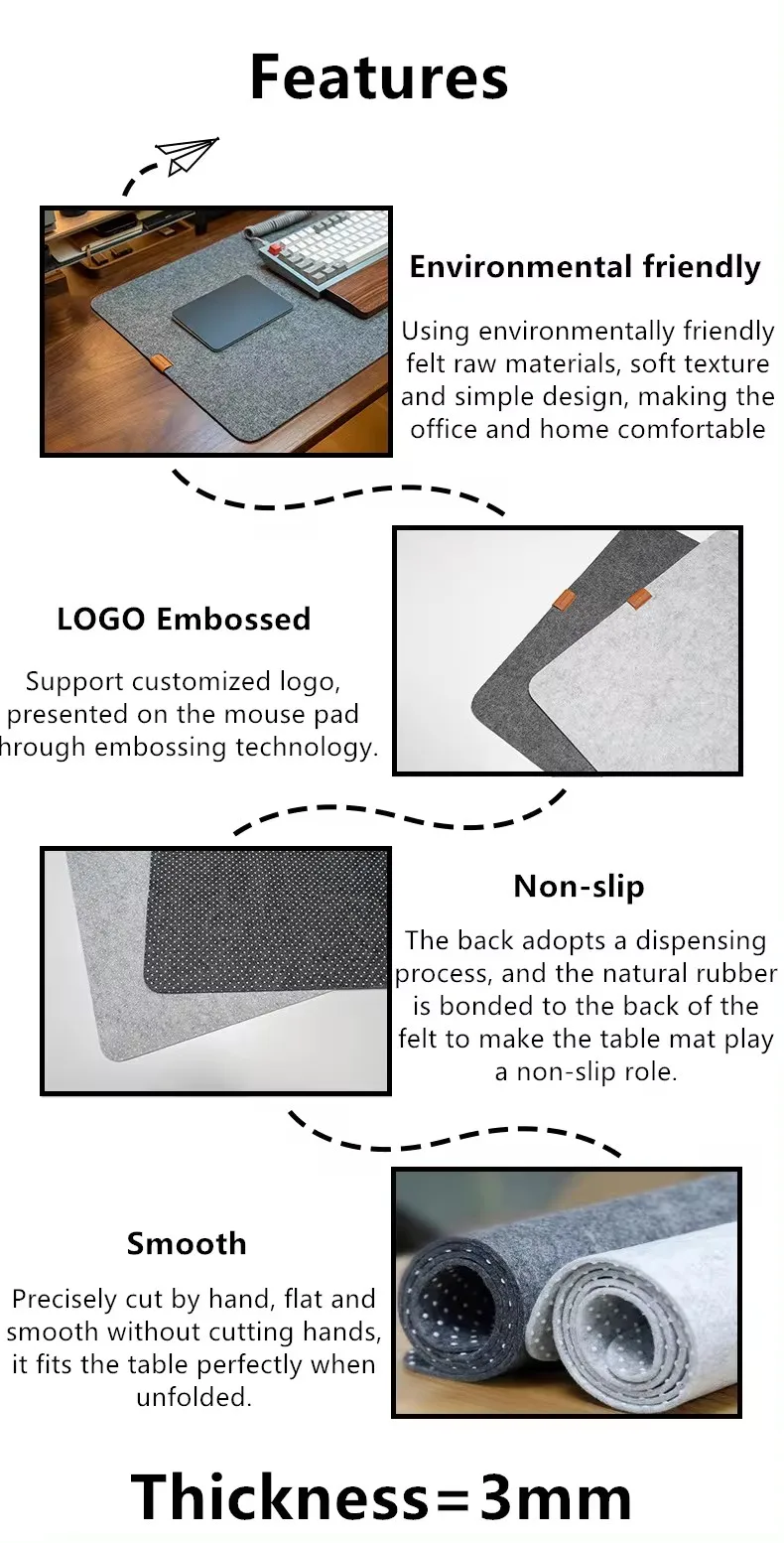 Xxl Big Felt Wool Office Desk Mat Elegant Material Felt Mouse Pad Non ...