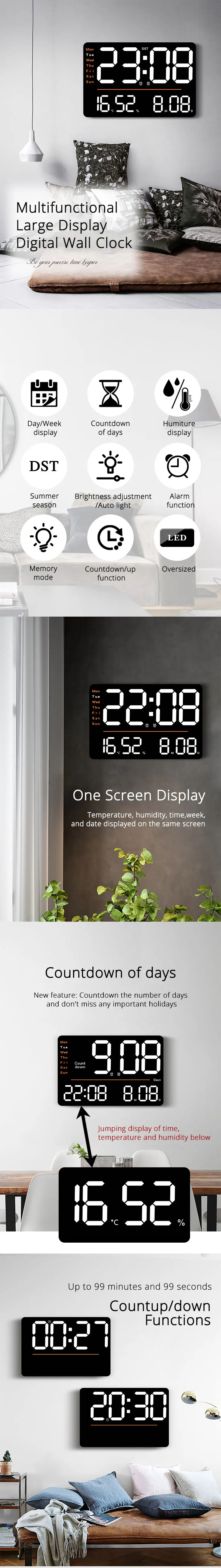 Digital Wall Clock with Countdown Timer & More Features