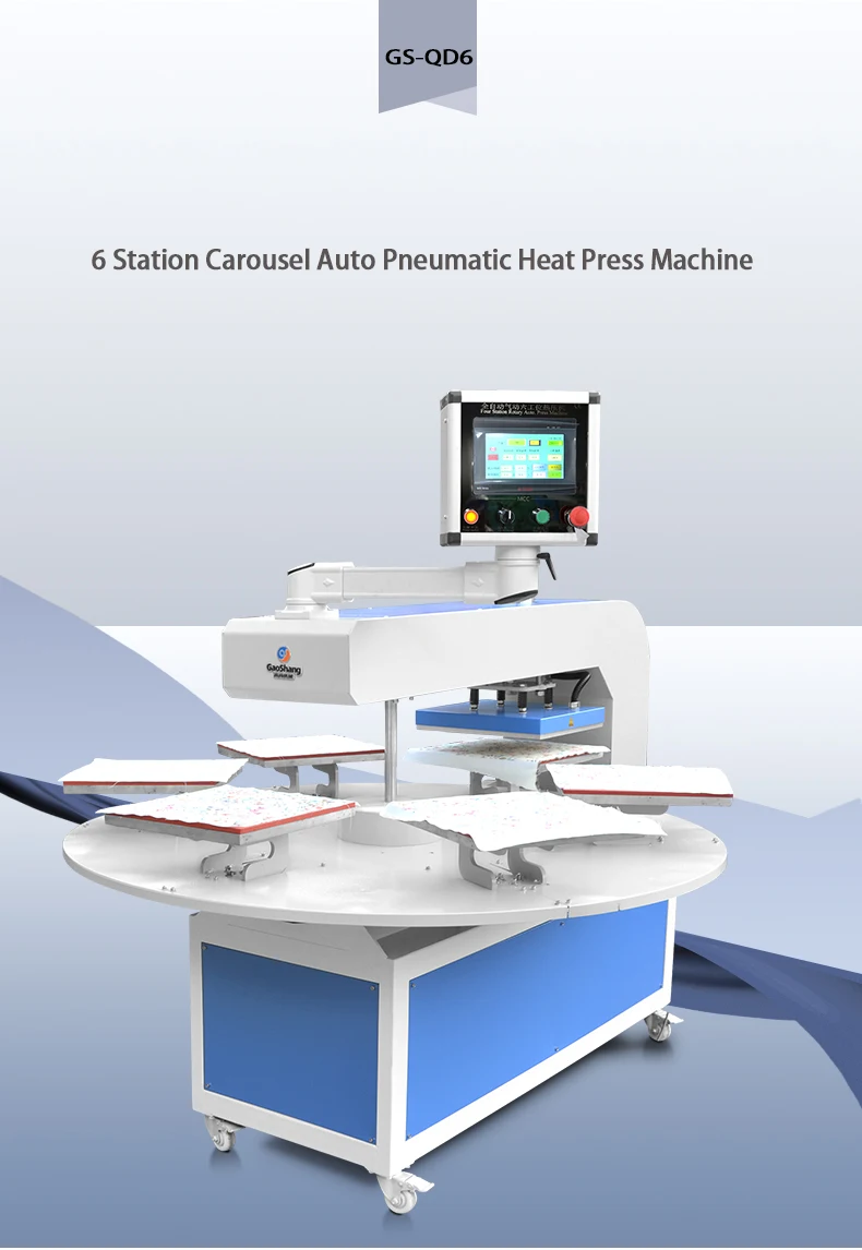 16\" X 24\" Six-Station Carousel Rotation Pneumatic Heat Press Machine ...