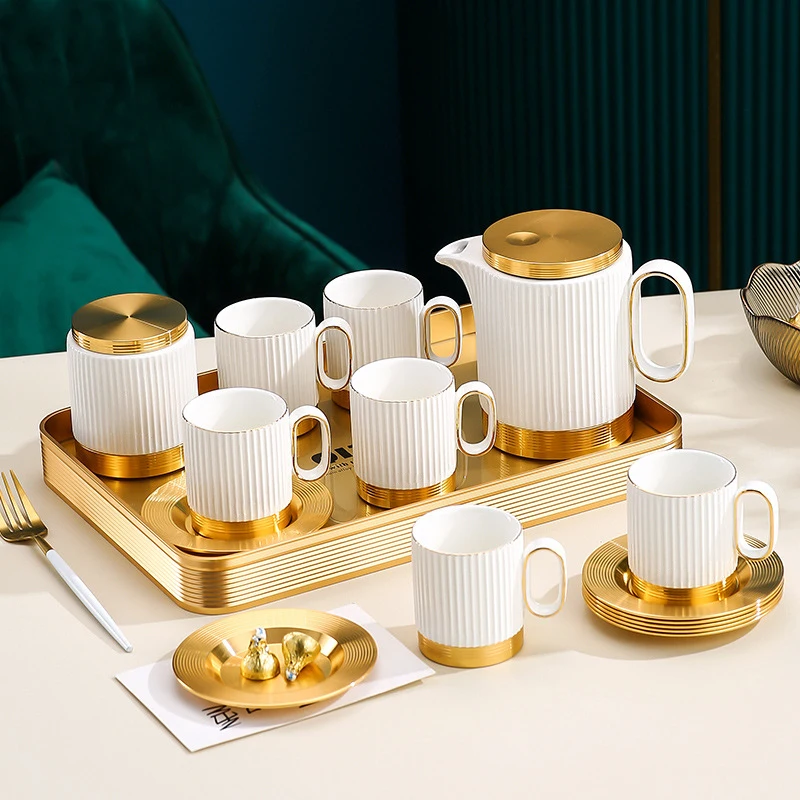 Modern Gold Plating Afternoon Tea Kettle Water Jug Porcelain Coffee Cup ...