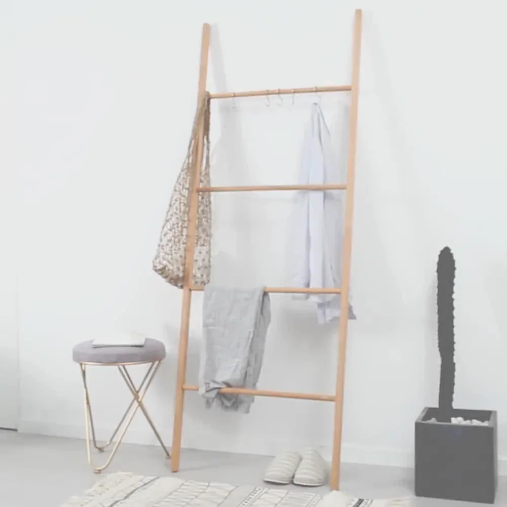 2 Tier Leaning Free Standing Organizer Storage Rack Bamboo Ladder Shelf ...