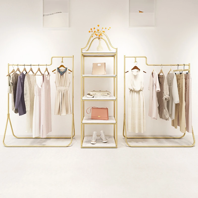 Gold Clothes Rail Display Stand For Clothes Metal Boutique Clothing ...