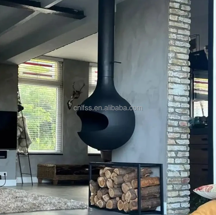 Spherical Suspended Fireplace With Glass Door Ball Hanging Fireplace ...