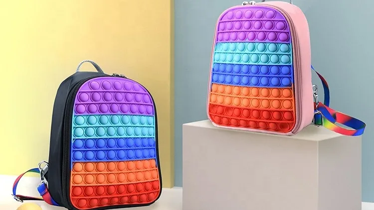 Amazon Hot Rainbow Push Bubble Silicone School Book Bags Children 's ...