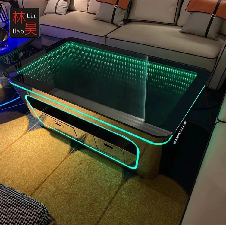 Luxury LED Infinity Mirror Effect Stainless Steel KTV Table