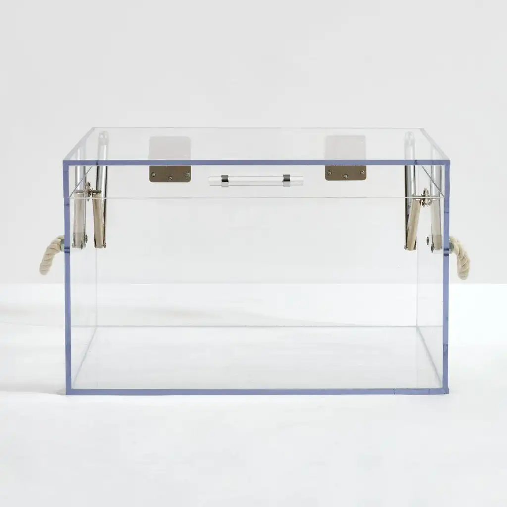 Clear Lucite Square Modern Large Lift Top Storage Trunk With Natural ...