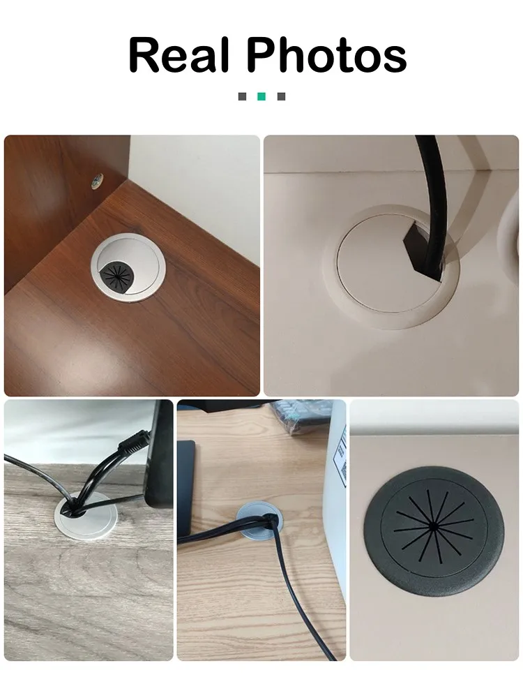 Office Cable Hole Cover Cord Grommets 60mm White Black Desk Wire ...
