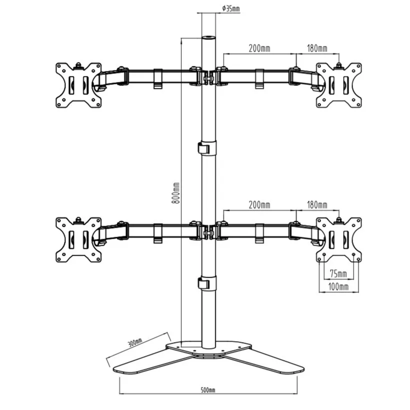 17" - 32" LCD Quad Monitor Mounting Bracket 360 Degree Rotation Single ...