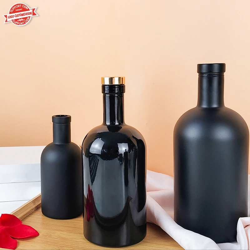 Matt Black Glass Beverage Bottles - Customizable & Durable