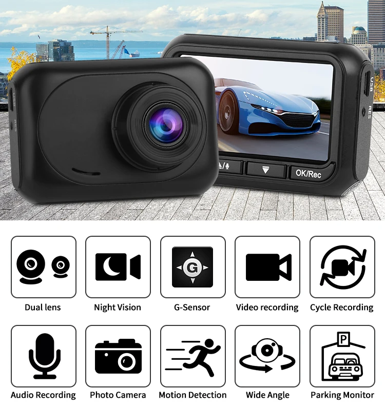 Q2 Full Hd Car Recorder Dashboard Camera Dual Dash G-sensor Camera Car ...