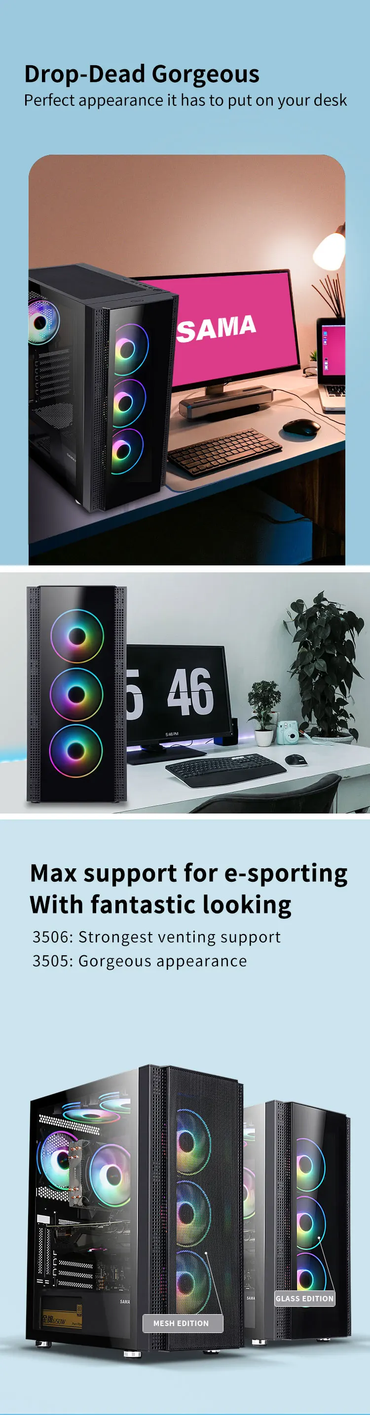 Sama Hot Selling Atx Pc Case Tempered Glass Gaming Casing Usb3.0 ...