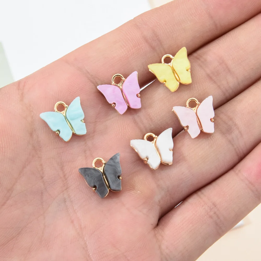 Wholesale Colorful Butterfly Charms Jewelry Making Accessories Gold Plated Candy Color Acrylic Butterfly Pendant for Necklace