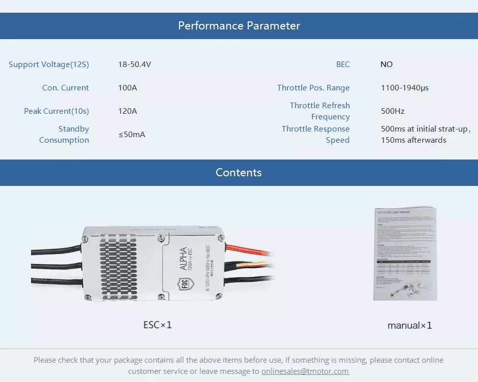 T-motor Alpha 120a 12s Power Dedicated Brushless Esc Speed Controller ...