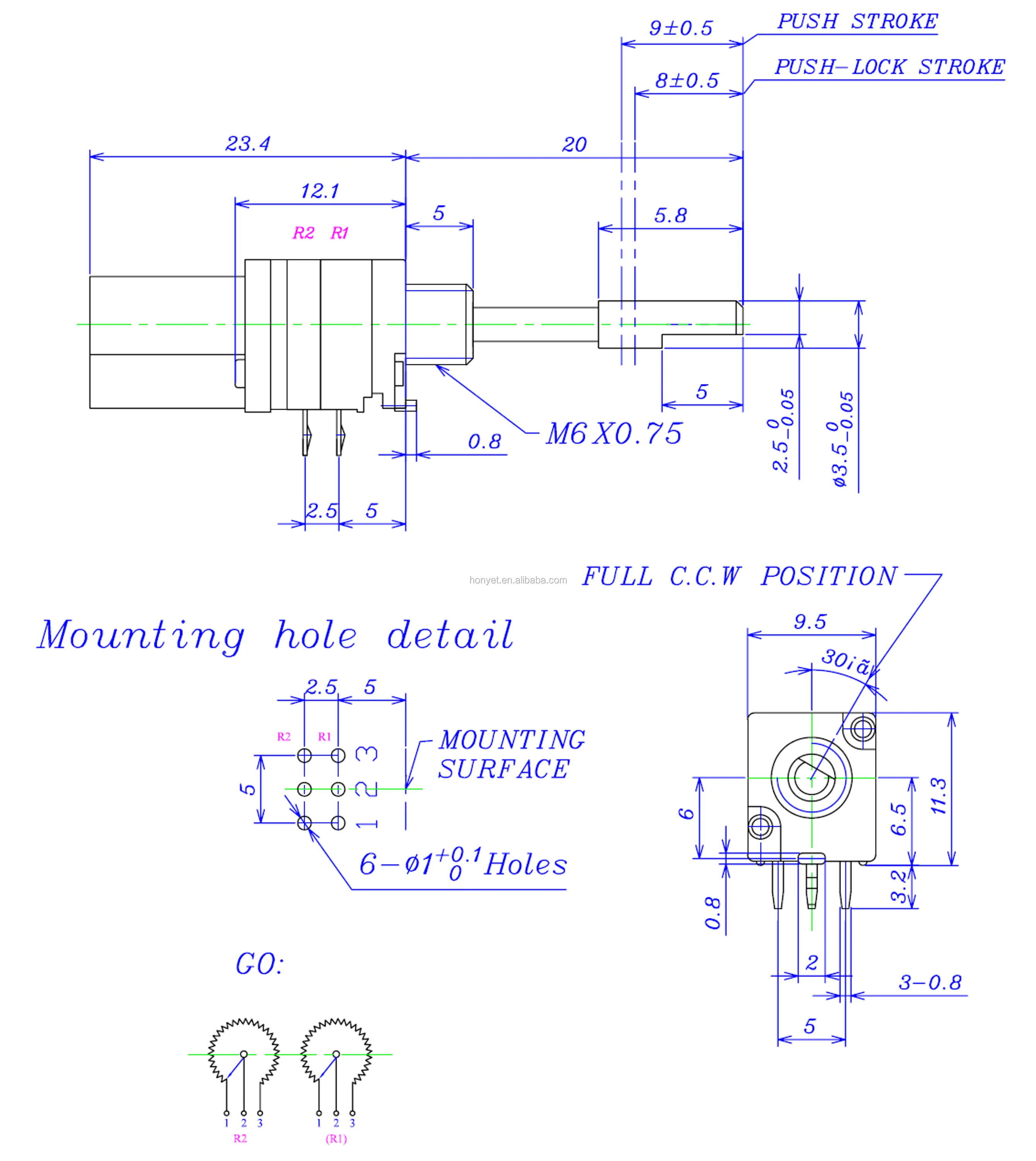 9mm Vertical Type Dual Gangs with Push-Lock Mechanism Rotary Potentiometer