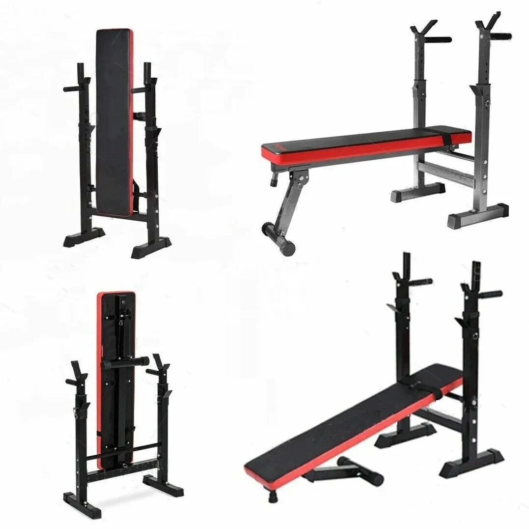 Folding Squat Rack Adjustable Weights Lifting Bench Press Squat Power ...