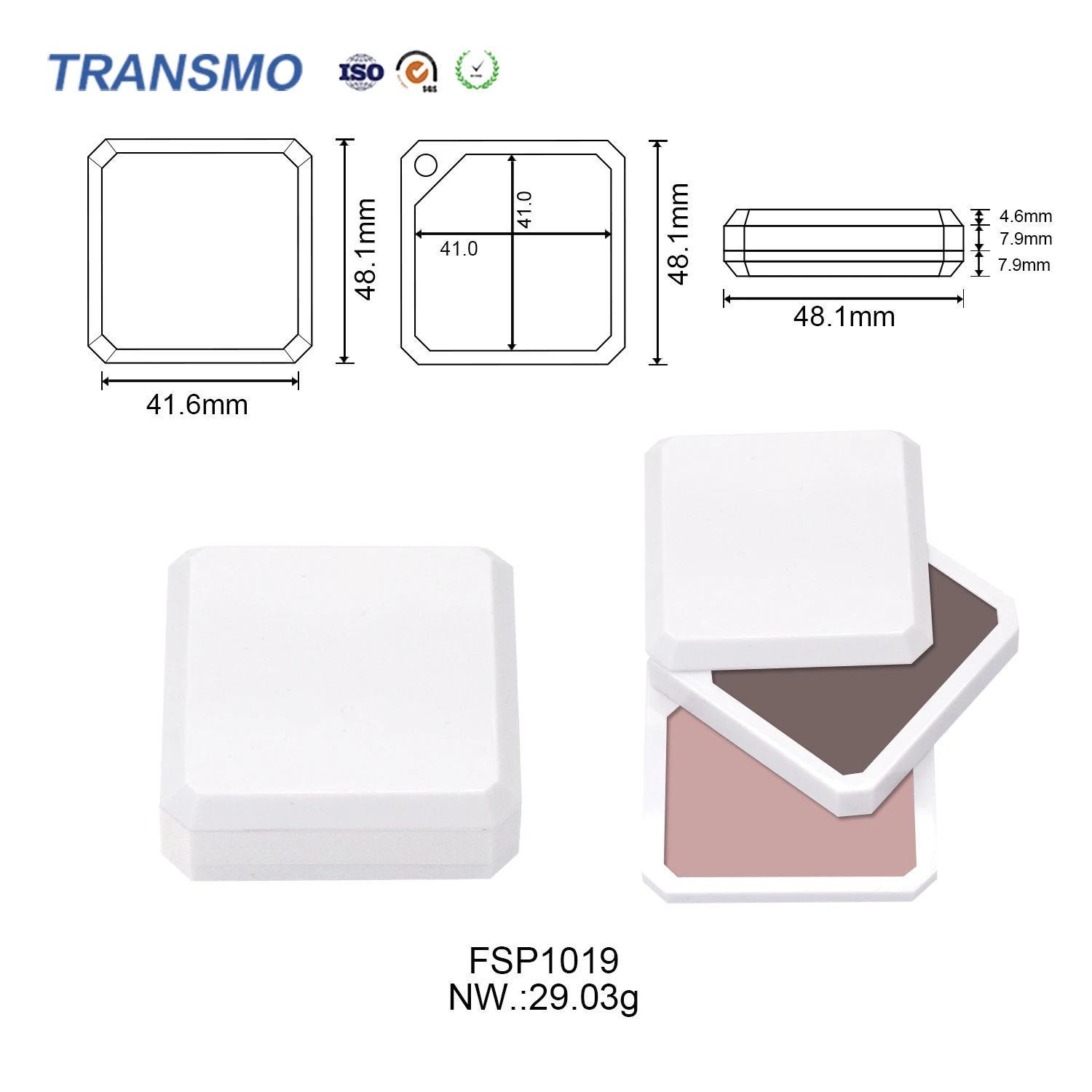Square Blush Powder Box Double Layer Compact case Empty White ...