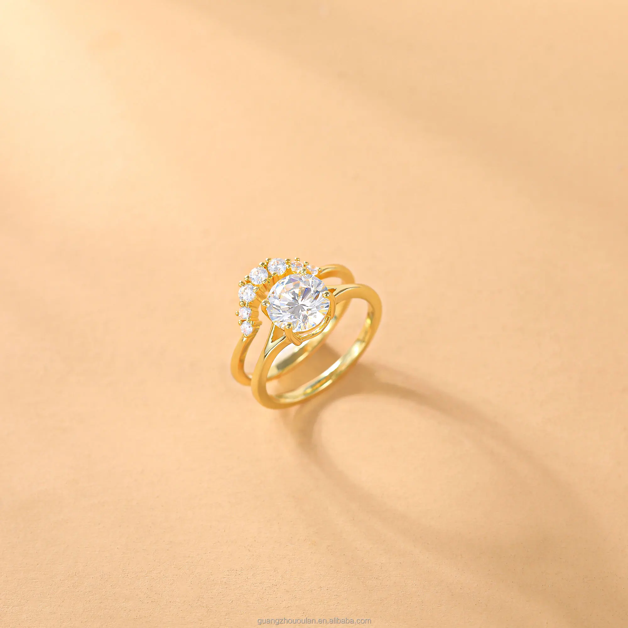 Somen 2CT Copper Ring Cubic Zirconia Wedding Band for Women 14K Gold ...