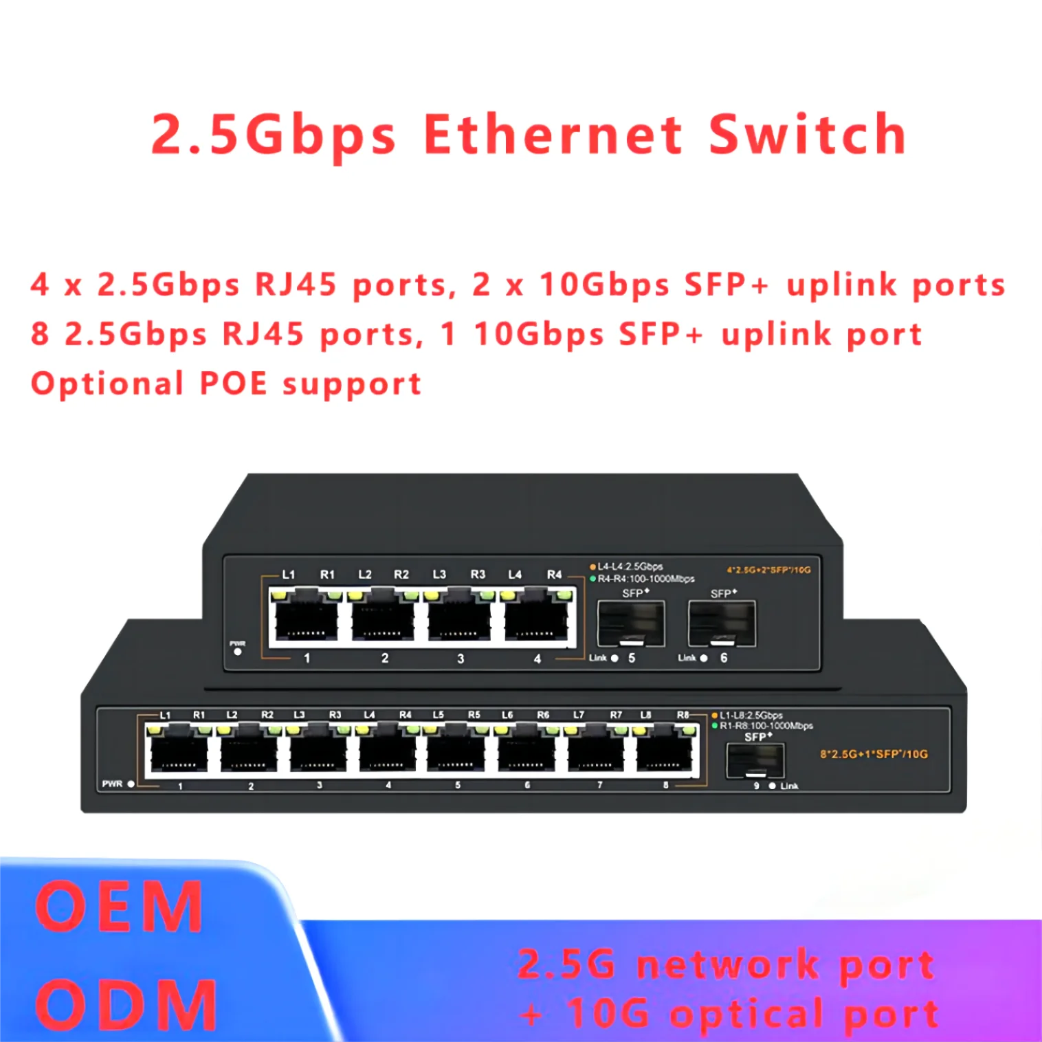 AIELITE Ethernet Switch - 8port Fiber Optic Converter 10gbps