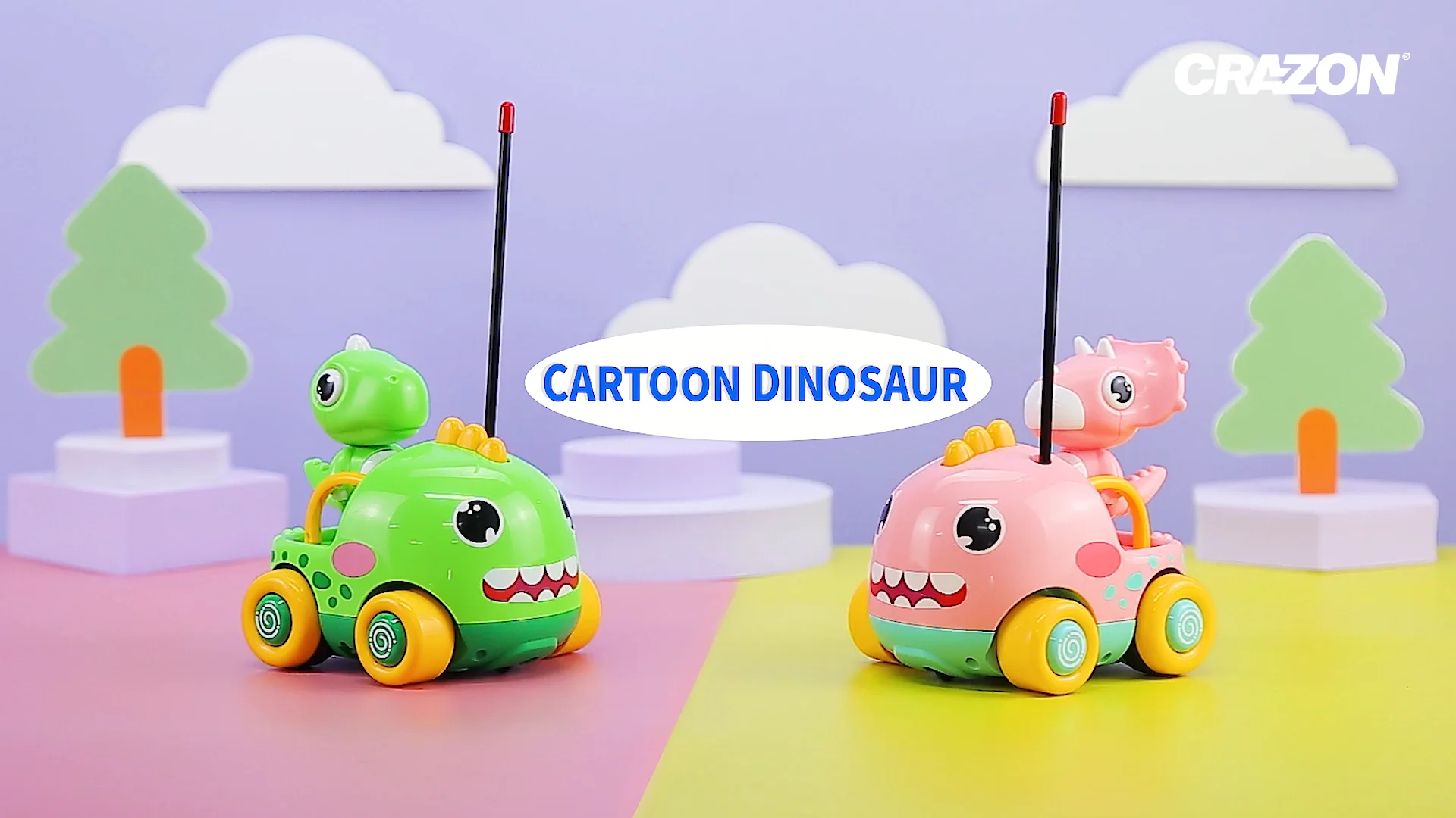 Rc Cartoon Car Toy W/ Dino Rider For Kids Green (27mhz) & Pink (49mhz ...