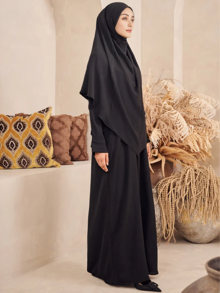 Ramadan 2-piece Middle East Muslim Robe Abaya, Solid Color Hjiab, Women ...
