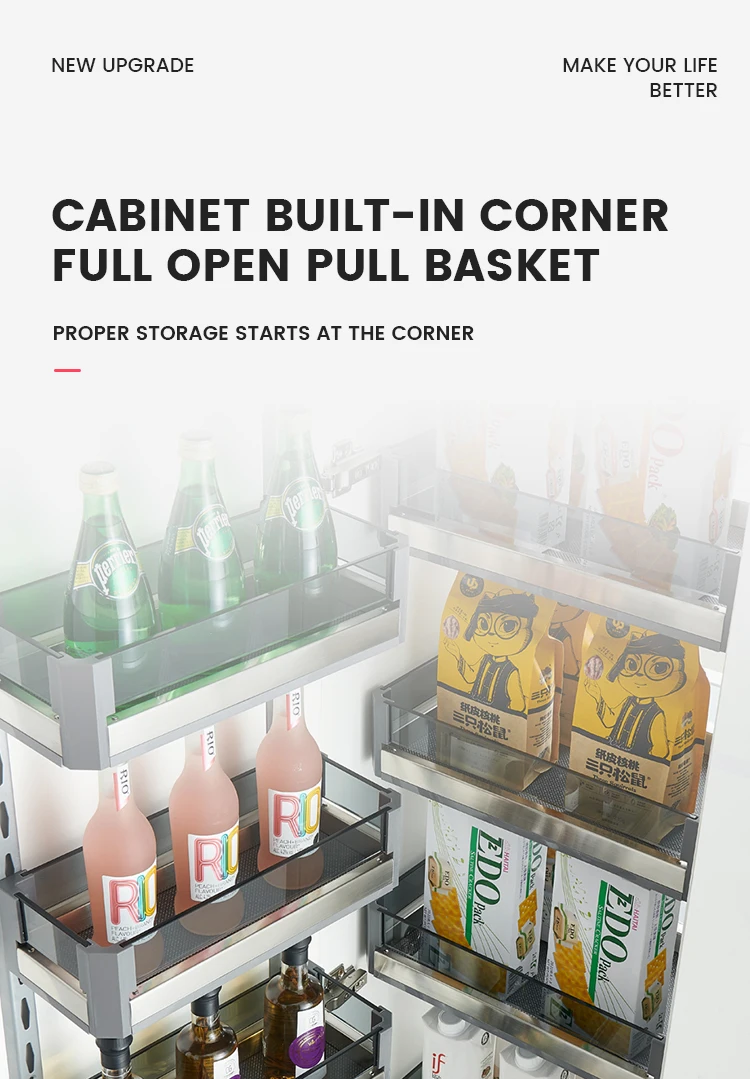 Multifunctional Pull Out Side Mounted Pantry Storage Basket For Kitchen ...