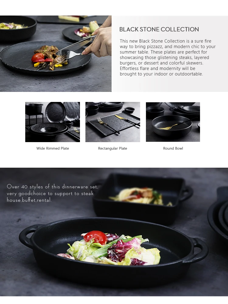 Ceramic Dinnerware Set Black Dinnerware Restaurant Entree Plates Black ...
