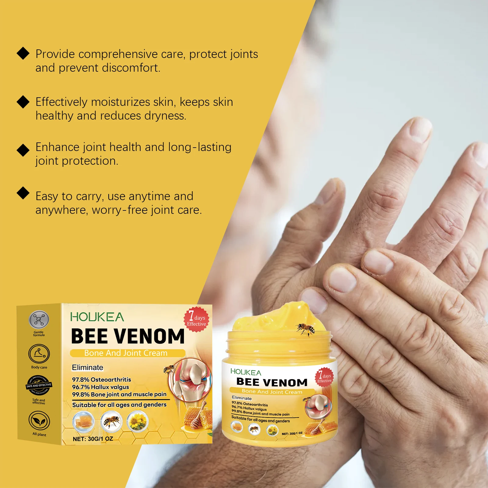 Houkea OEM Bee Venom Joint Pain Balm - Herbal Cream for Pain Relief and ...