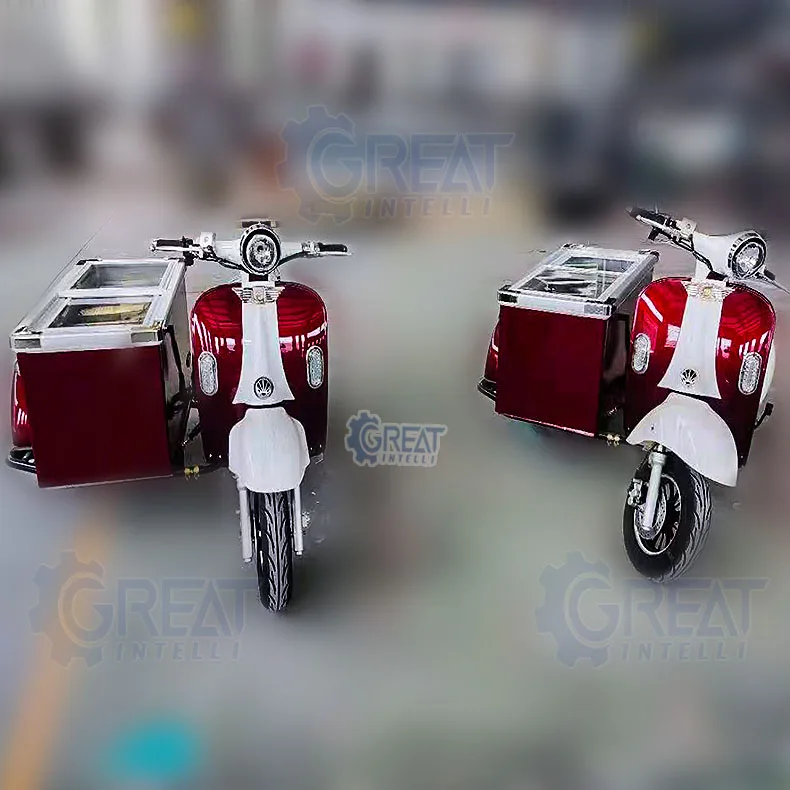 Electric Ice Cream Moped Sidecar Machine - 3-Wheel Scooter with Freezer ...