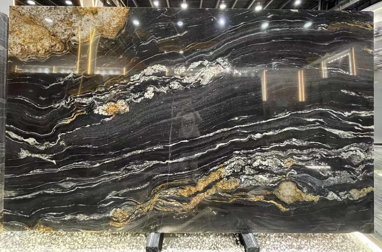 Black Taurus Marble Slab Black Fusion Kitchen Island Counter 30mm ...