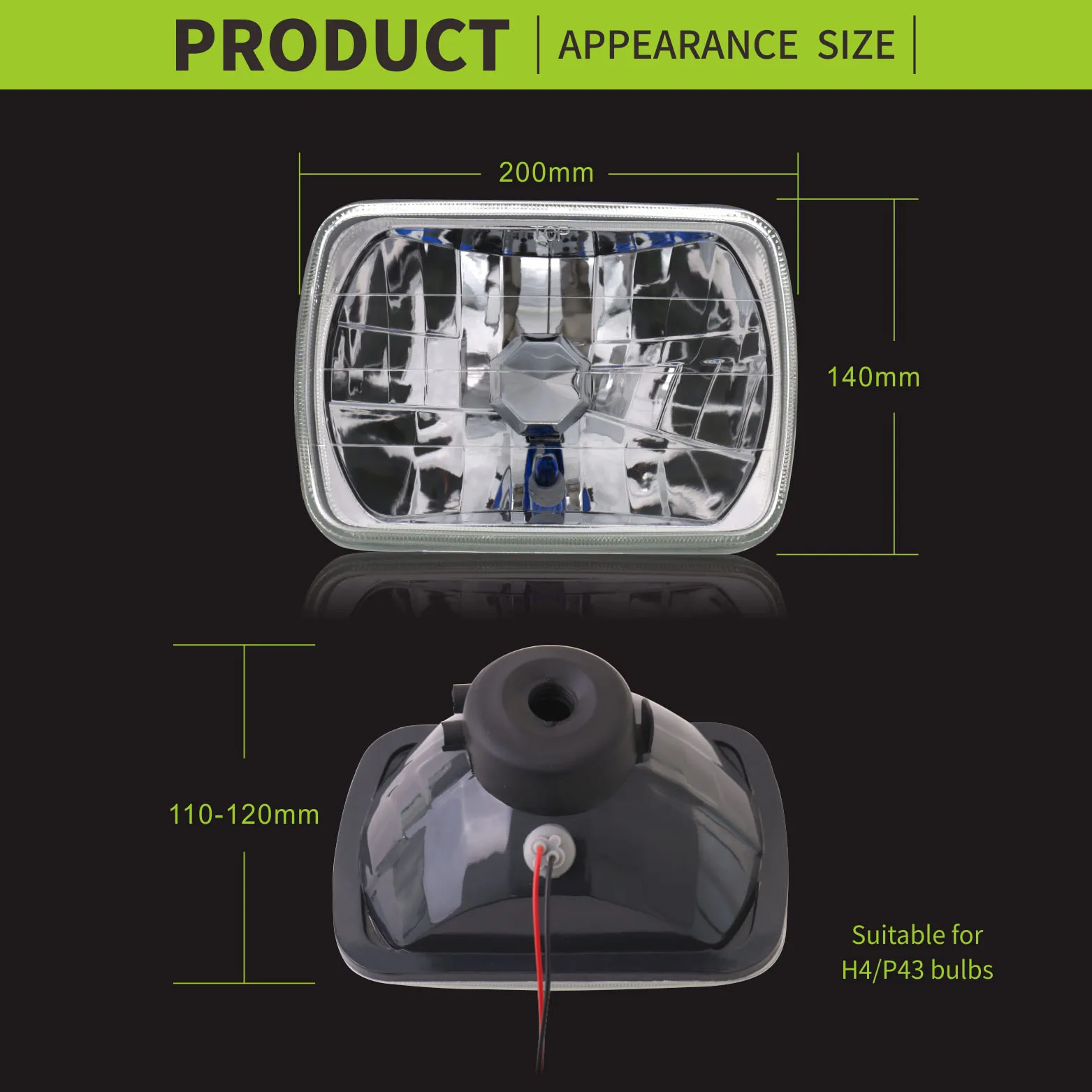 Wholesale 6052 Square Headlights - Cool White, H4/P43