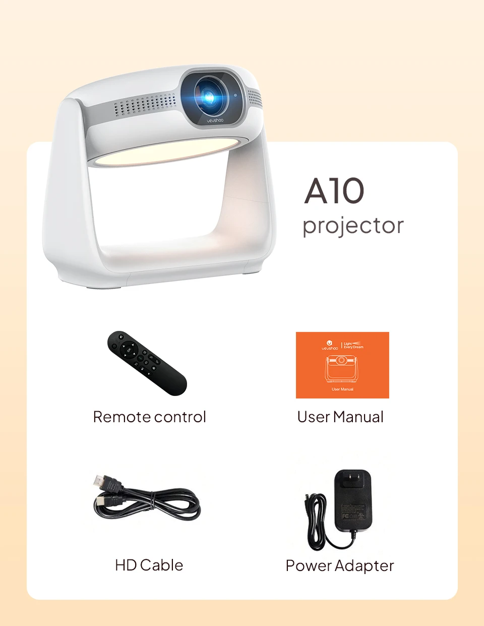 Vevshao A10 Smart Android 11.0 1080p Projector With 5g Wifi Lamp ...