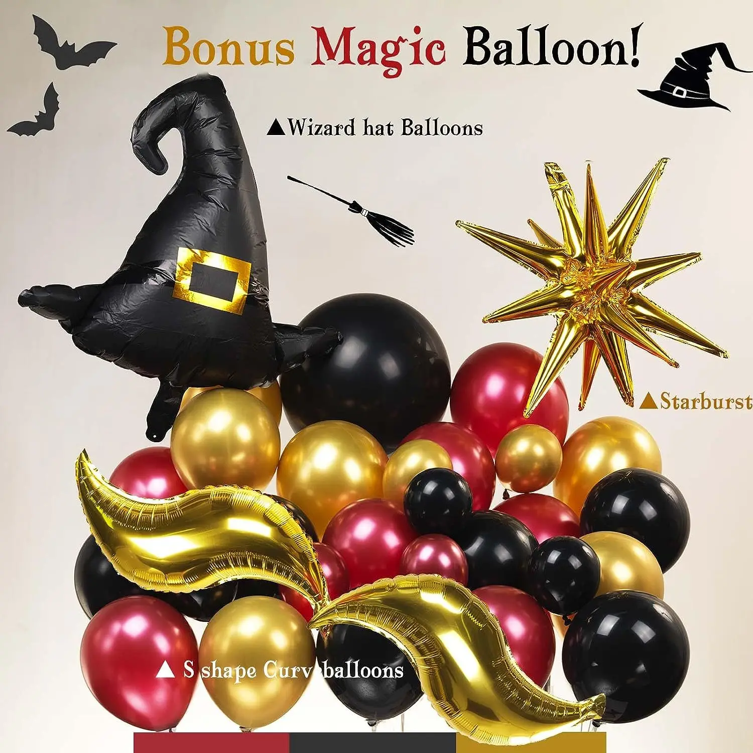 Magical Wizard School Balloon Garland Arch Kit Black Metallic Gold ...