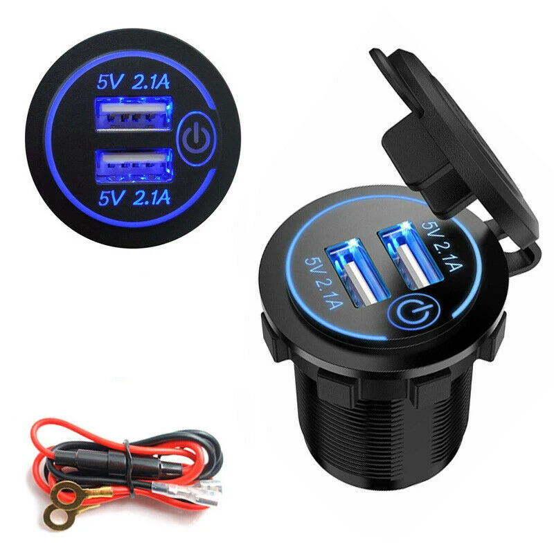 With Cable 5v 2.1a Dual Usb Port Tri-colour Led Charger Socket Car ...