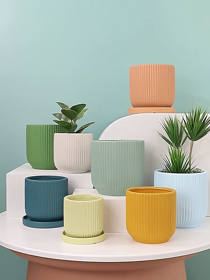 High Quality Color Glazed Pattern Design Cylinder Plant Container ...