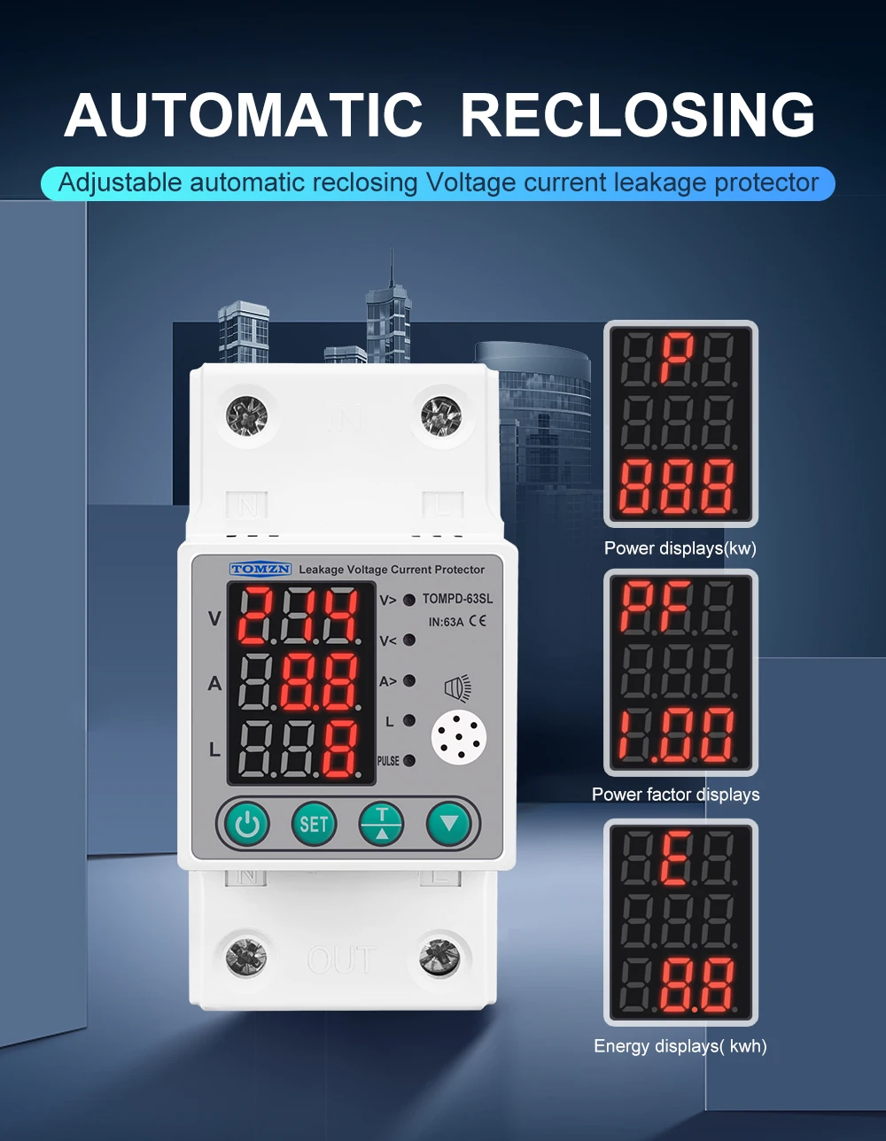 Din Rail 63A Protection Relay for Over/Under Voltage & Surge Protection ...