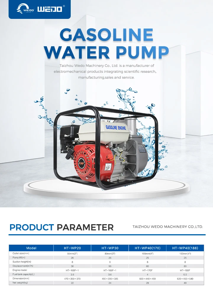 WP30 3 Inch 6.5hp Gasoline Engine Water Pump - Self Priming