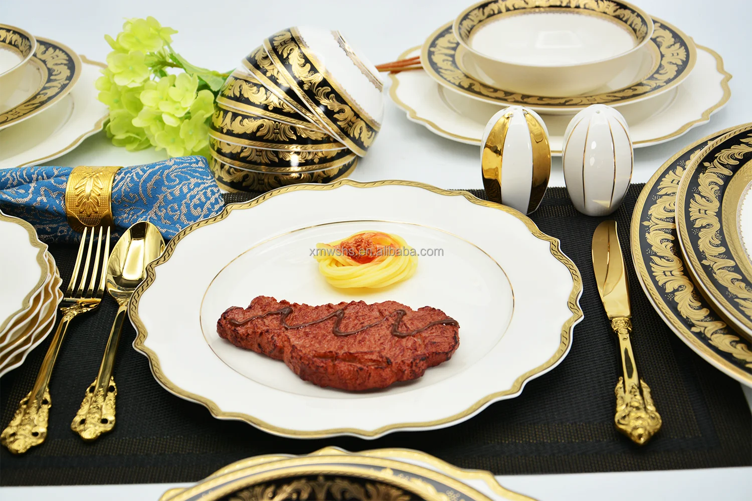 Royal Style Embossed Real Gold Dinnerware Set,Luxury Plates Bowls Set ...