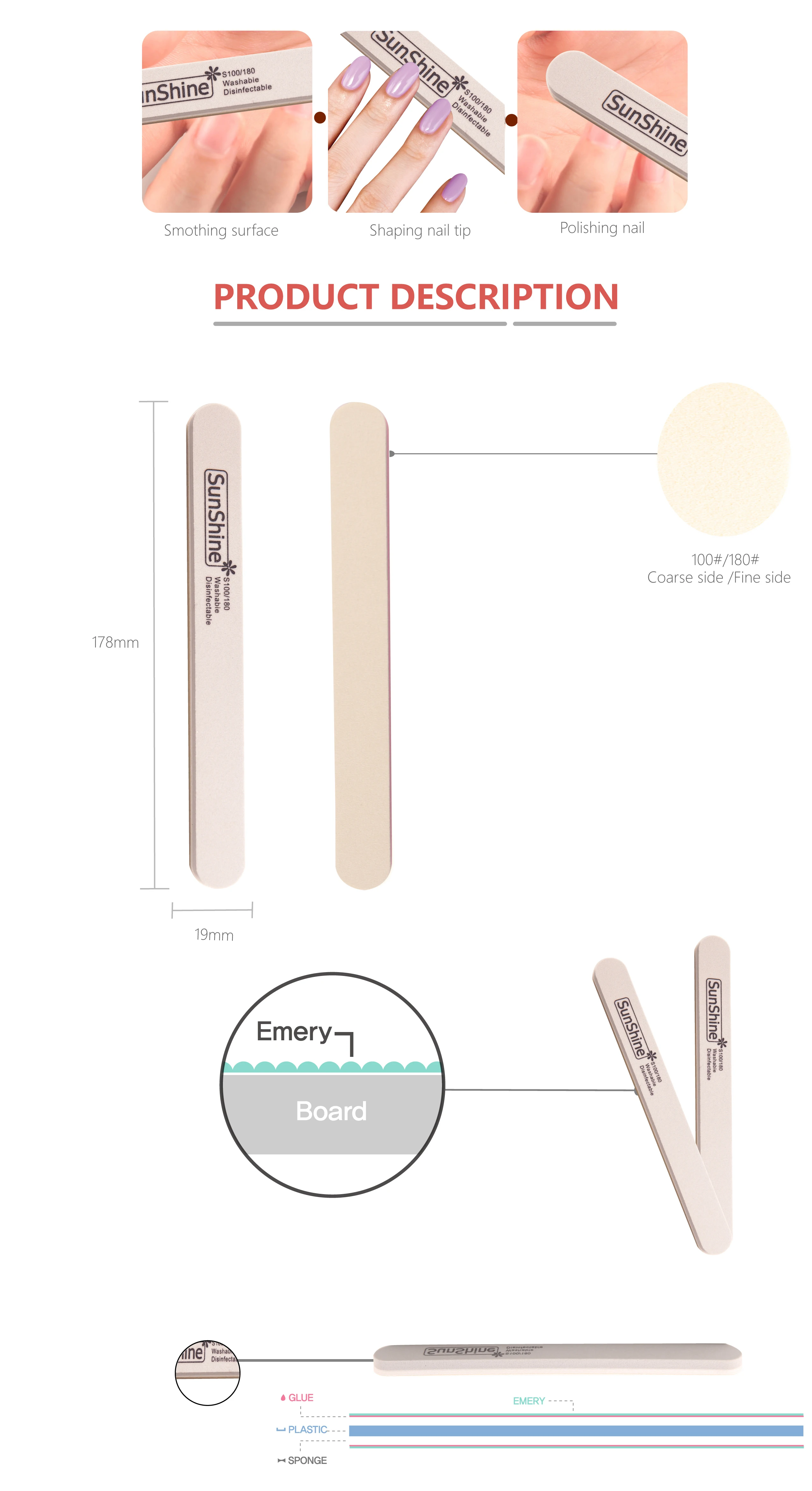 High Quality Double Side White Nail File 120/180 For Manicure Nail File ...