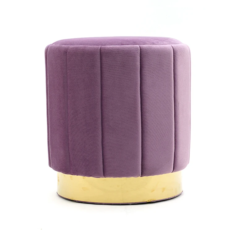 Hstex Bedroom Velvet Round Golden Tufted Pouf Designer Ottoman With ...
