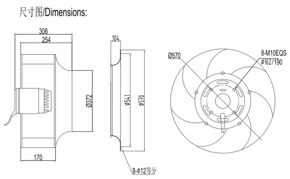 Large air Flow Backward Centrifugal Cooling Fan with Round Frame for ...