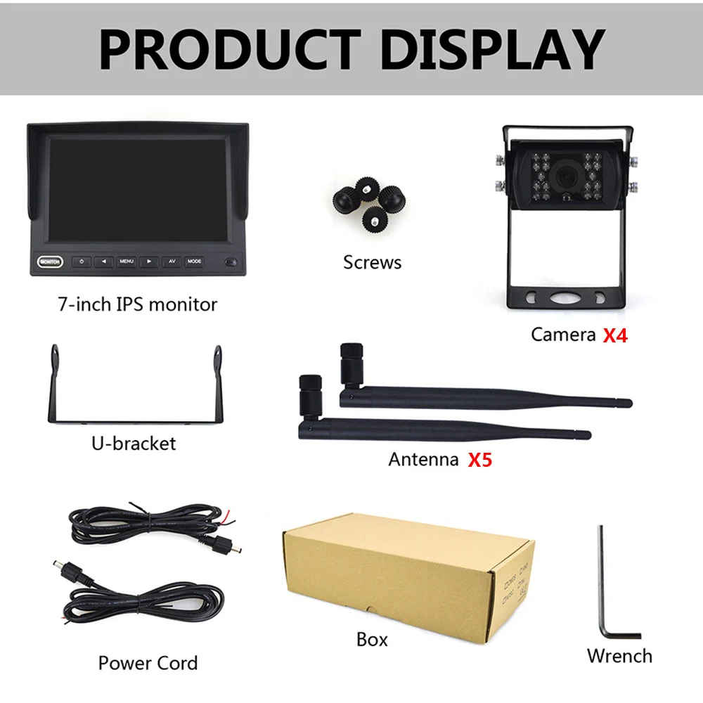 Ahd 1080p 7'' Ips Quad Split Screen Monitor Truck Rear View System 2.4g ...