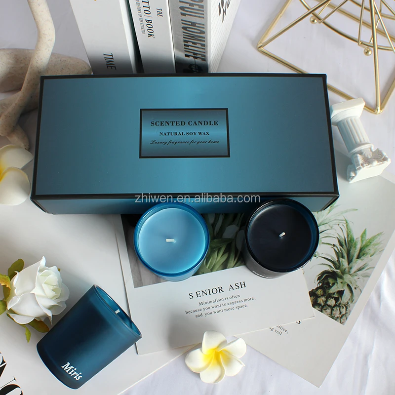Wholesale Luxury Box Set of Dark Blue and Aqua Blue Candles