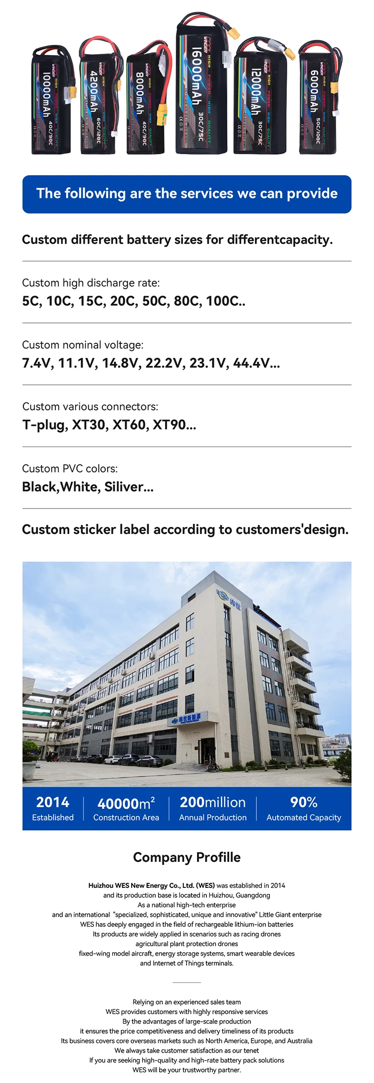 WES Semi Solid State Battery 3.6V 26000mAh 3C 303g 1074172 Pouch Lithium Cell for Drones FPV ...